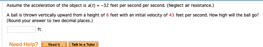 Solved Assume The Acceleration Of The Object Is A T 32 Feet
