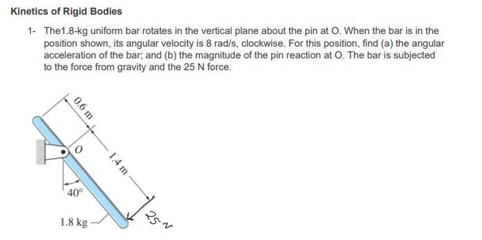 Solved Kinetics of Rigid Bodies 1- The 1.8 kg uniform bar | Chegg.com