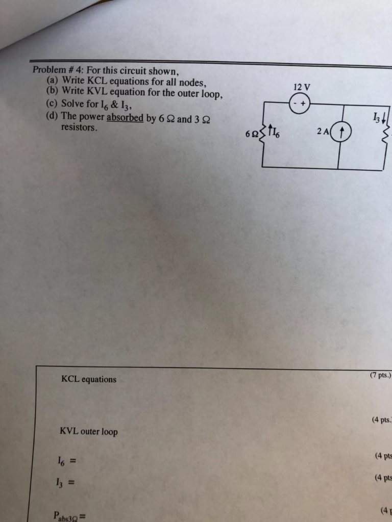 Solved Problem # 4: For this circuit shown, (a) Write KCL | Chegg.com