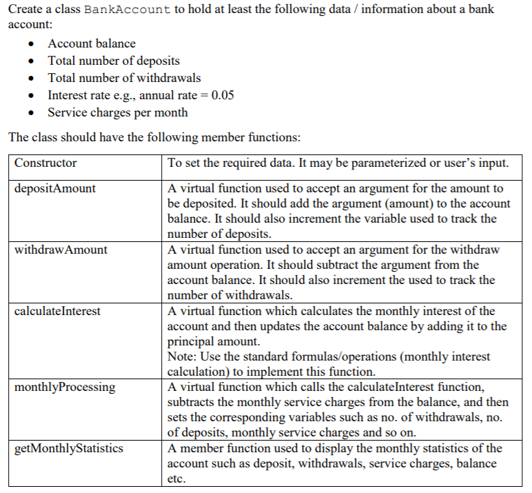 Solved in c++ please Create a class BankAccount to hold at | Chegg.com