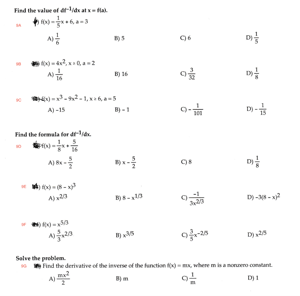 Solved Find the value of df-1/dx at x = f(a). 1 x + 6, a = 3 | Chegg.com