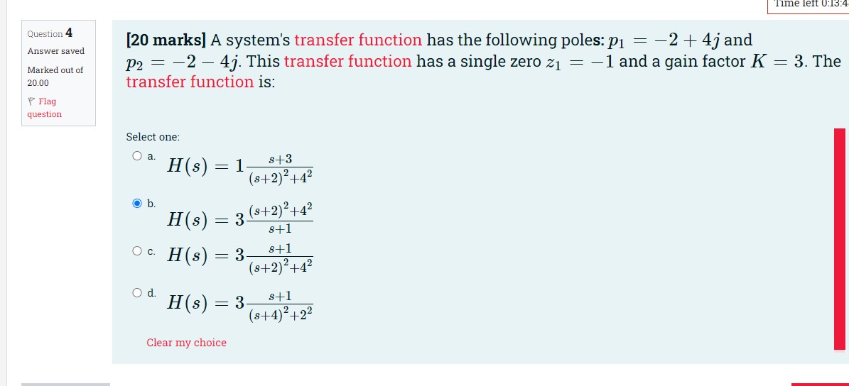 Solved [20 marks] For the transfer function | Chegg.com