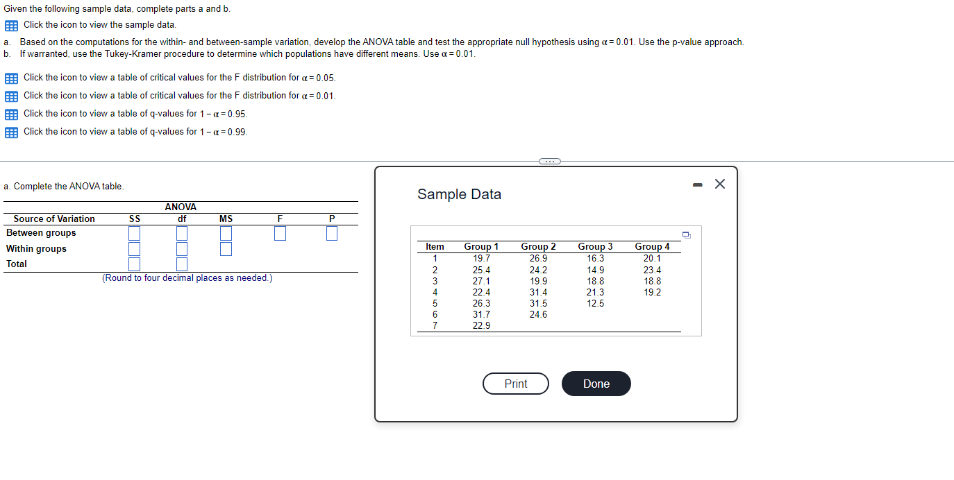 Solved Given the following sample data, complete parts a and | Chegg.com