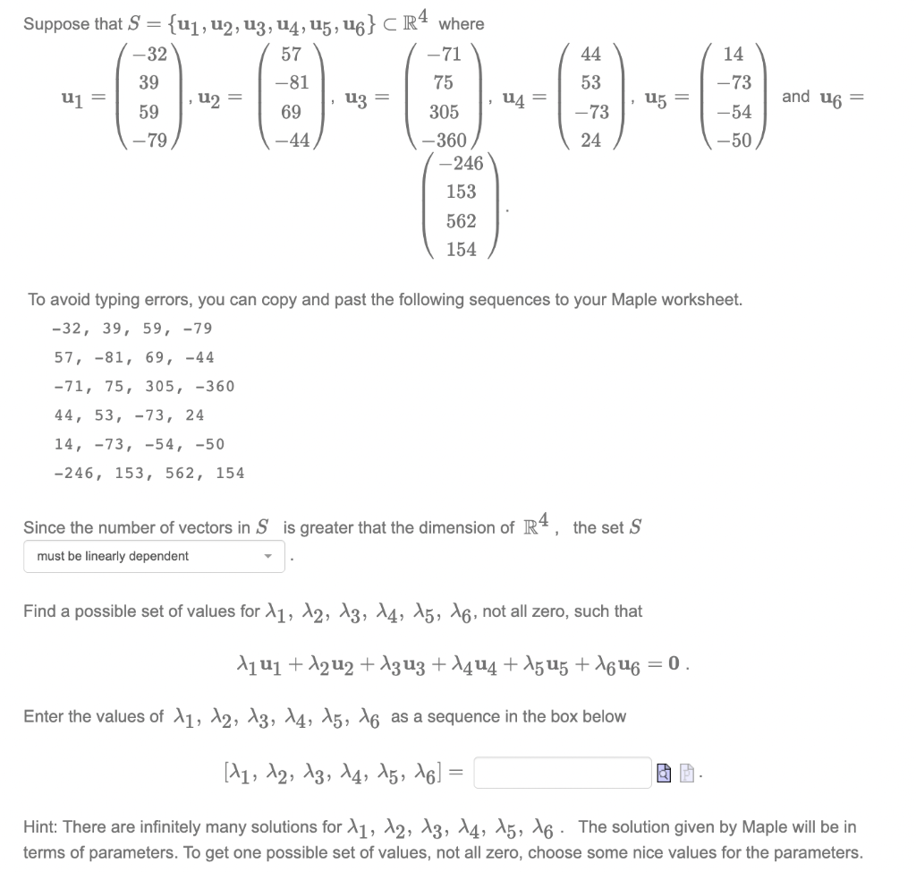 Solved Suppose that S={u1,u2,u3,u4,u5,u6}⊂R4 where | Chegg.com