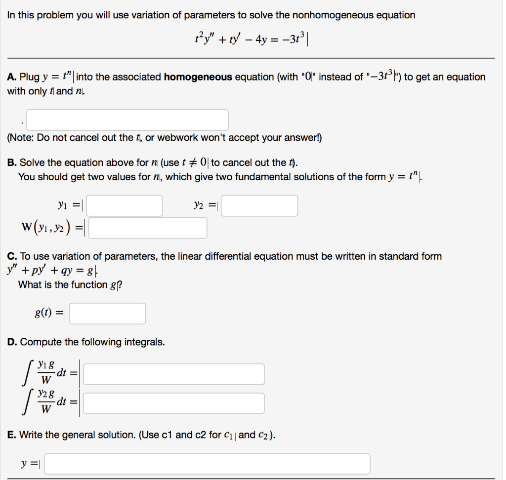Solved In this problem you will use variation of parameters | Chegg.com