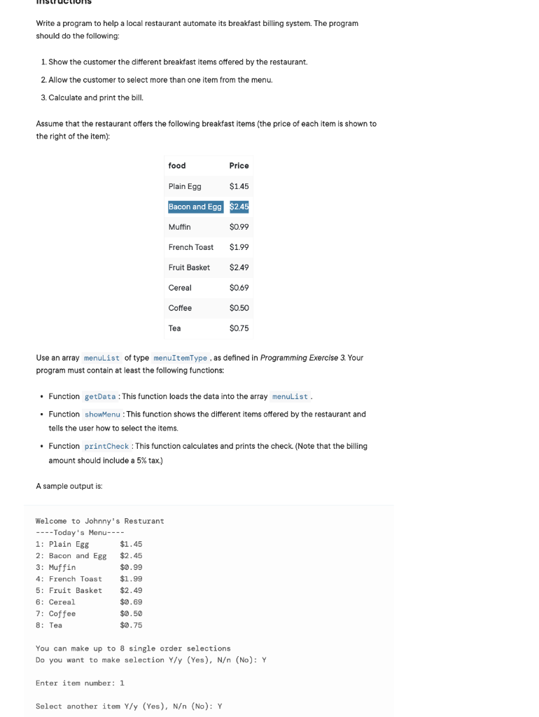 Solved Write a program to help a local restaurant automate | Chegg.com
