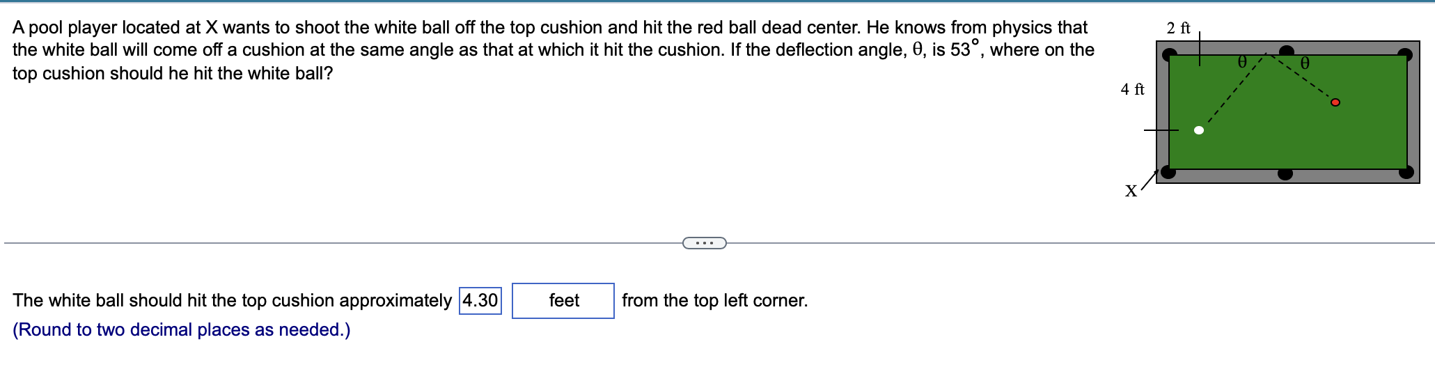 Solved A pool player located at X wants to shoot the white | Chegg.com