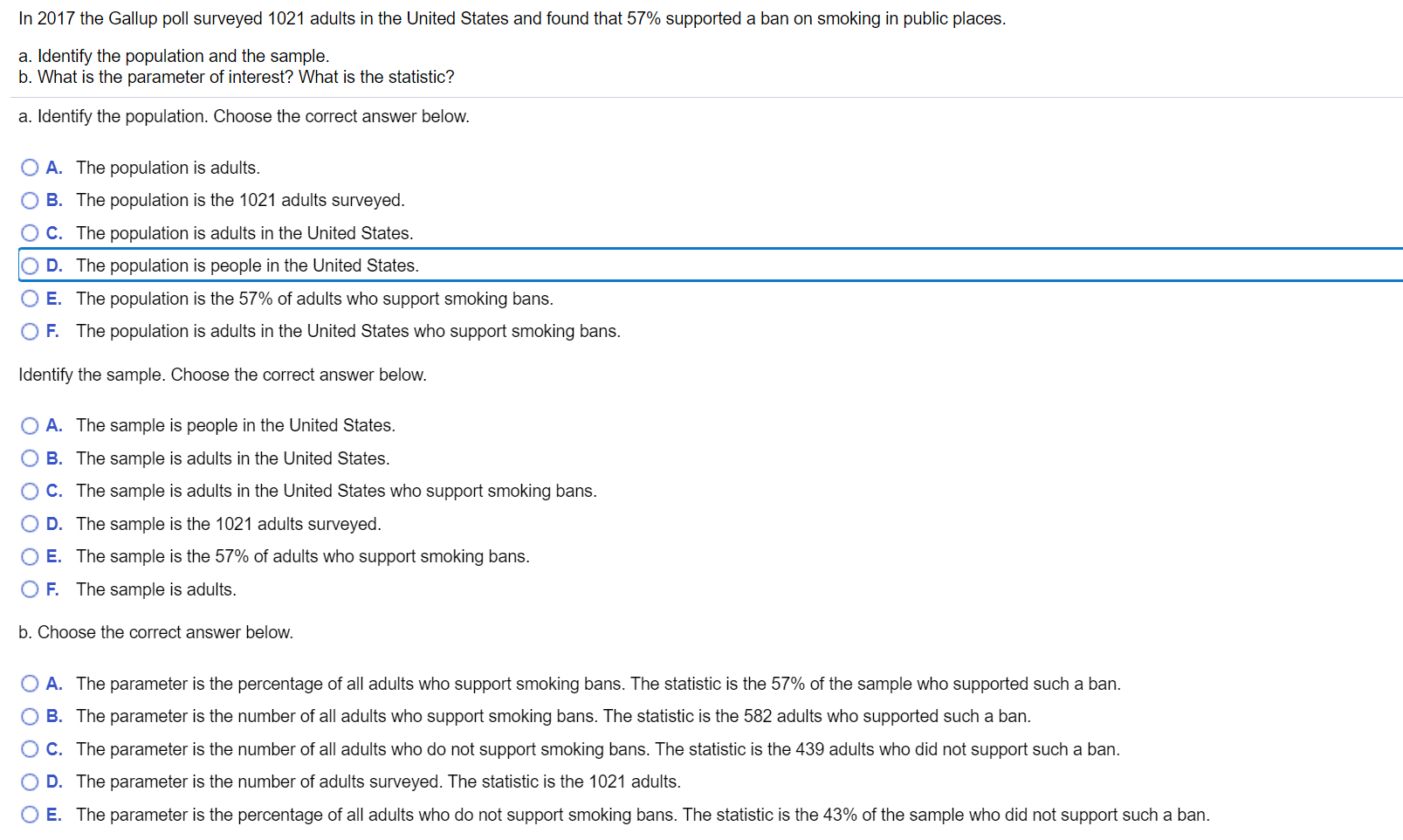 Solved In 2017 the Gallup poll surveyed 1021 adults in the | Chegg.com
