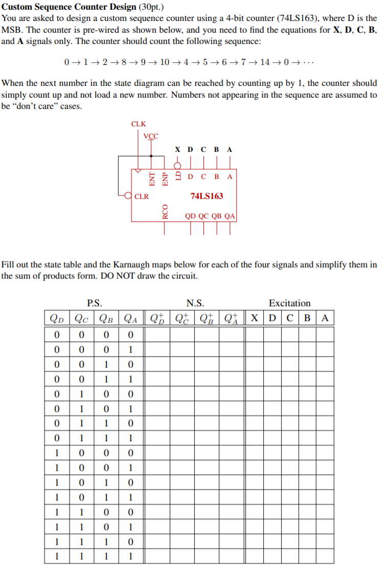 Custom Sequence Counter Design (30pt.) You are asked | Chegg.com