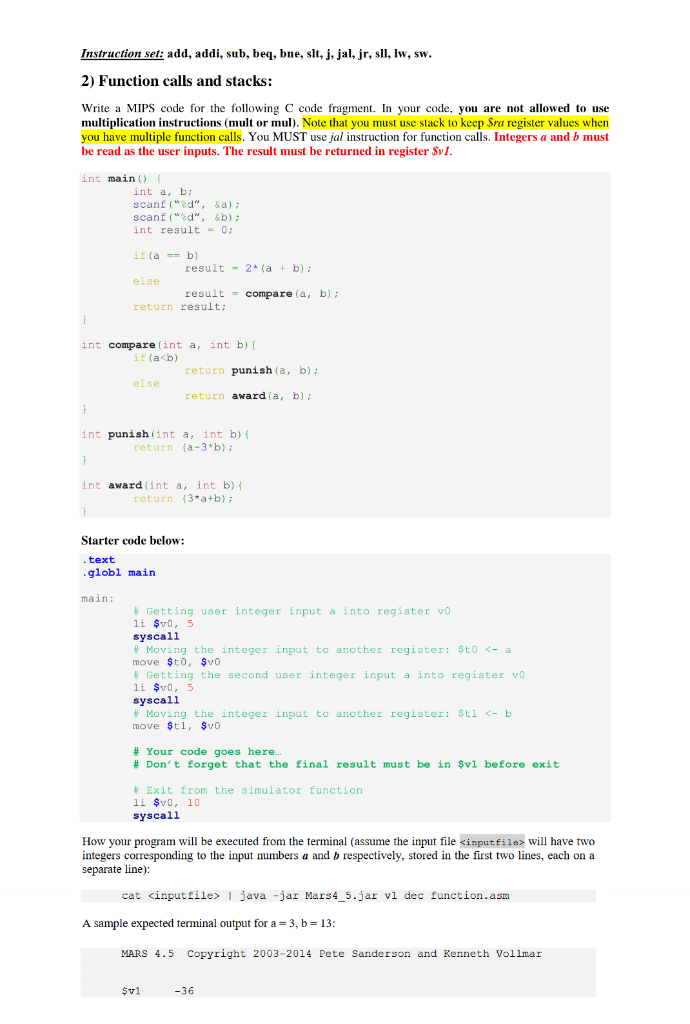 Solved Instruction set: add, addi, sub, beq, bne, slt, j, | Chegg.com