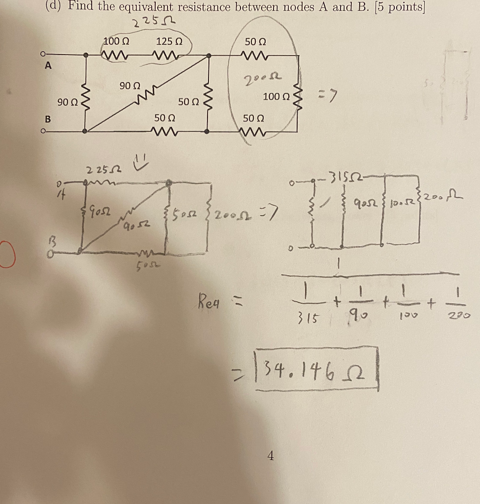 Solved (d) Find the equivalent resistance between nodes A | Chegg.com