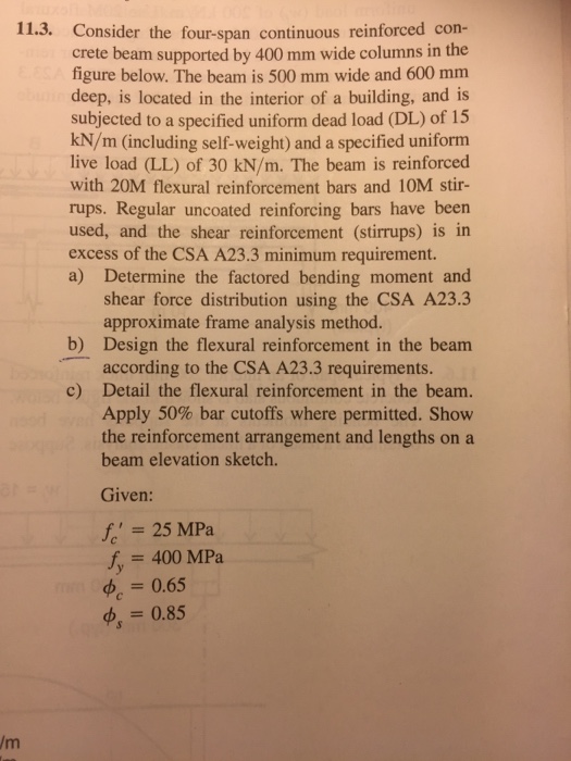 11.3. Consider the four-span continuous reinforced | Chegg.com