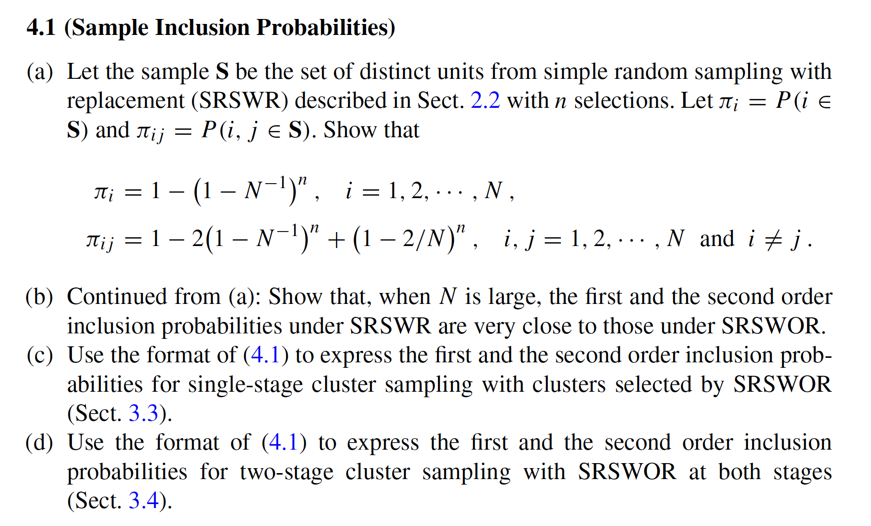 Solved 4.1 (Sample Inclusion Probabilities) (a) Let the | Chegg.com