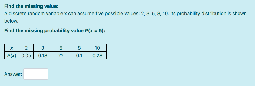 Solved Find the missing value: A discrete random variable x | Chegg.com