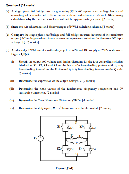 Solved Question 5 (25 marks) (a) A single phase full bridge | Chegg.com