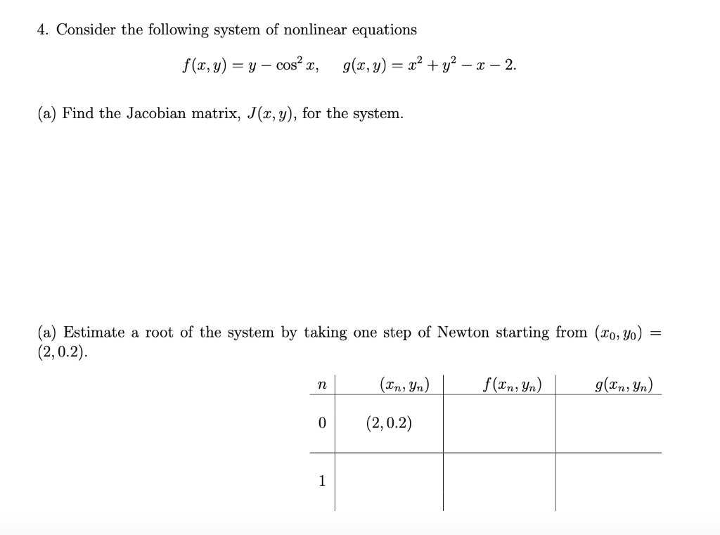 Solved 4 Consider The Following System Of Nonlinear