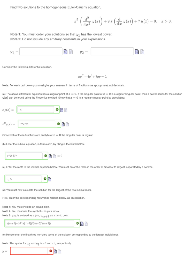 Solved Find two solutions to the homogeneous Euler-Cauchy | Chegg.com