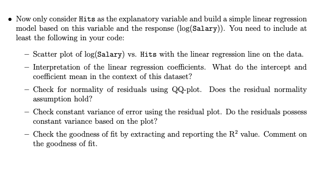 Baseball Data: Install the ISLR package in R and load | Chegg.com