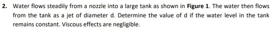 Water flows steadily from a nozzle into a large tank | Chegg.com