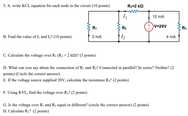 Solved 5. A. write KCL equation for each node in the circuit | Chegg.com