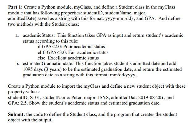 Solved Part 1 Create A Python Module Myclass And Define A 3912