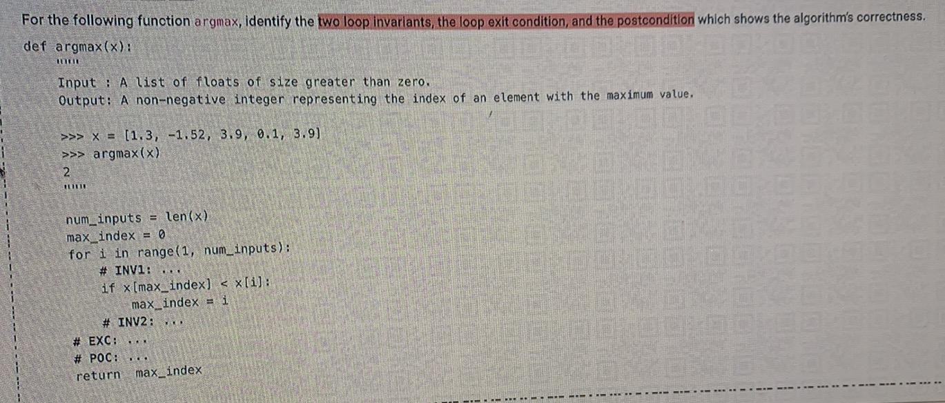 Solved For the following function argmax, identify the two | Chegg.com