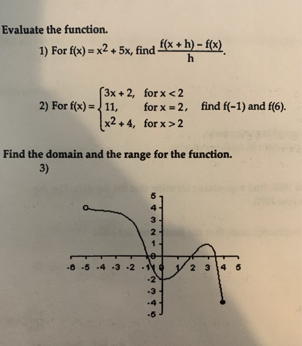 Solved Evaluate the function. 1) For f(x)=x2 + 5x, find f(x+ | Chegg.com Solved Evaluate the function. 1) For f(x)=x2 + 5x, find f(x+ | Chegg.com