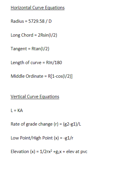 Solved Horizontal Curve Equations Radius = 5729.58/D Long | Chegg.com