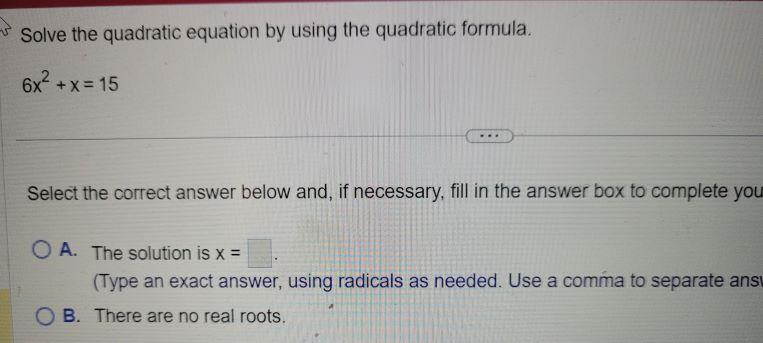 Solved Solve the quadratic equation by using the quadratic | Chegg.com