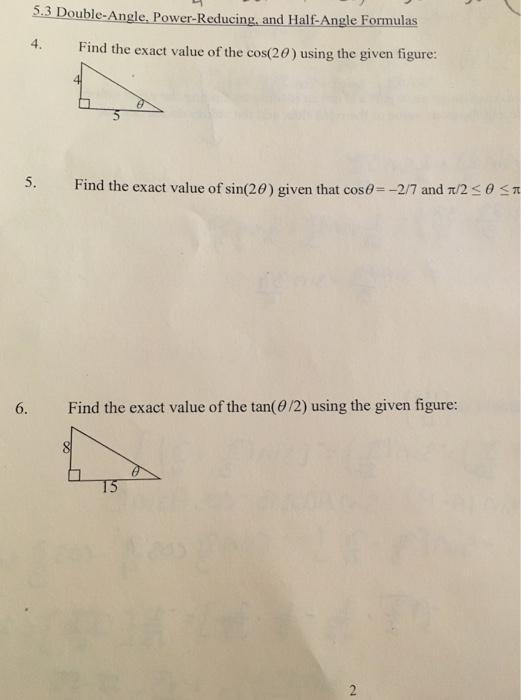 Solved 5.3 Double-Angle, Power-Reducing, and Half Angle | Chegg.com