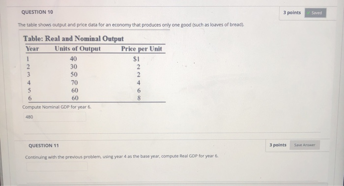 Solved Question 10 3 Points The Table Shows Output And Price