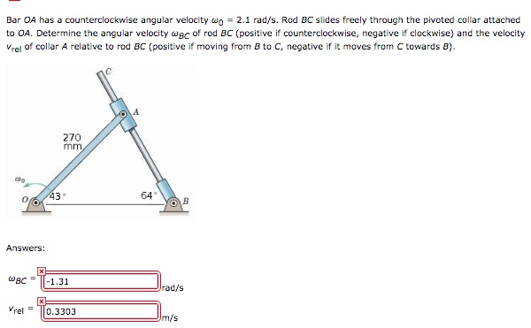 Solved Bar OA has a counterclockwise angular velocity ω0 = | Chegg.com