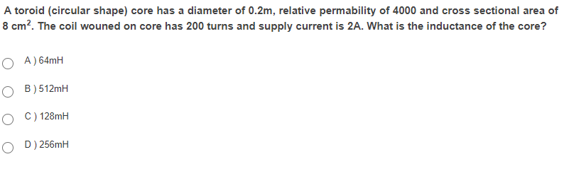 Solved A toroid (circular shape) core has a diameter of | Chegg.com