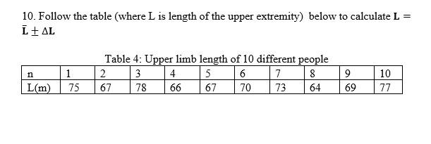 Solved 10. Follow the table (where L is length of the upper | Chegg.com