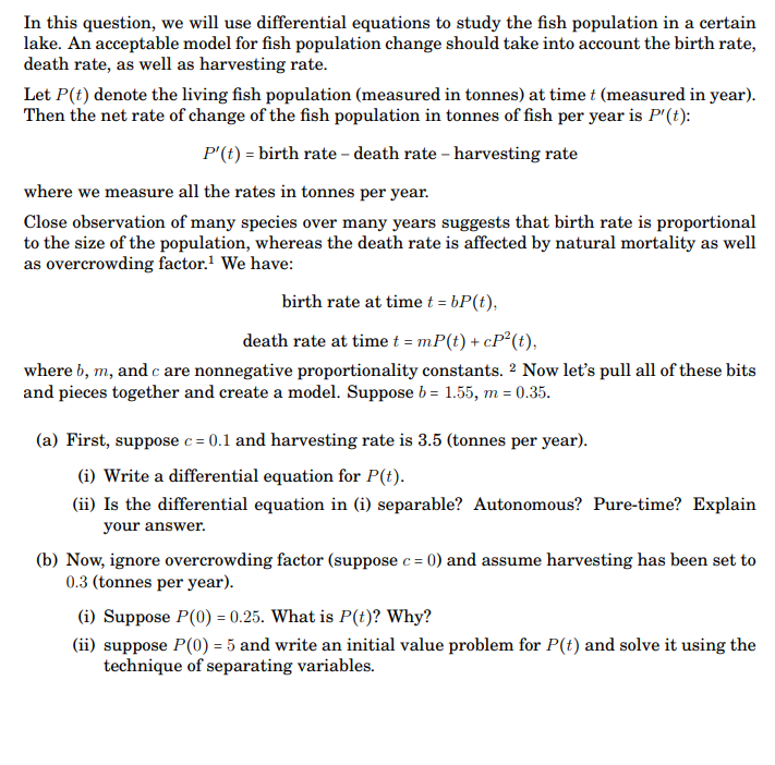 Solved Differential equations with respect to Fish | Chegg.com