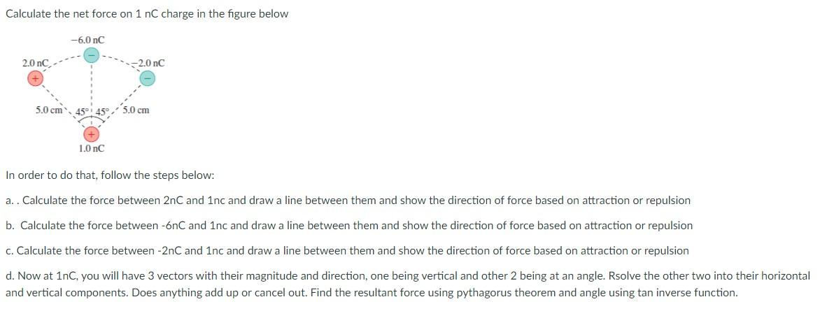 Solved Calculate the net force on 1nC charge in the figure | Chegg.com