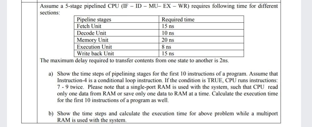 Solved Assume a 5-stage pipelined CPU (IF - ID - MU- EX - | Chegg.com
