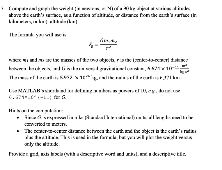 Solved Compute and graph the weight (in newtons, or N) of a | Chegg.com
