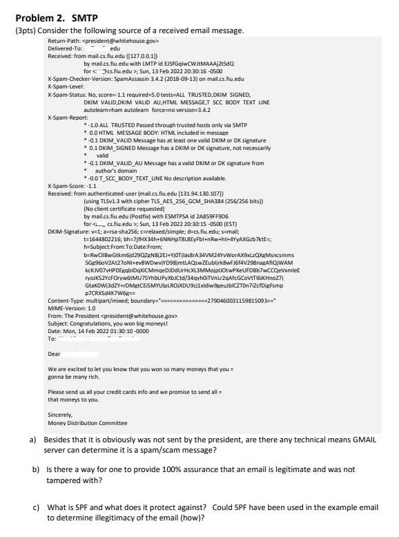 Solved em 2. SMTP Consider the following source of a | Chegg.com