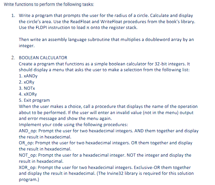 Solved Write functions to perform the following tasks: 1. | Chegg.com