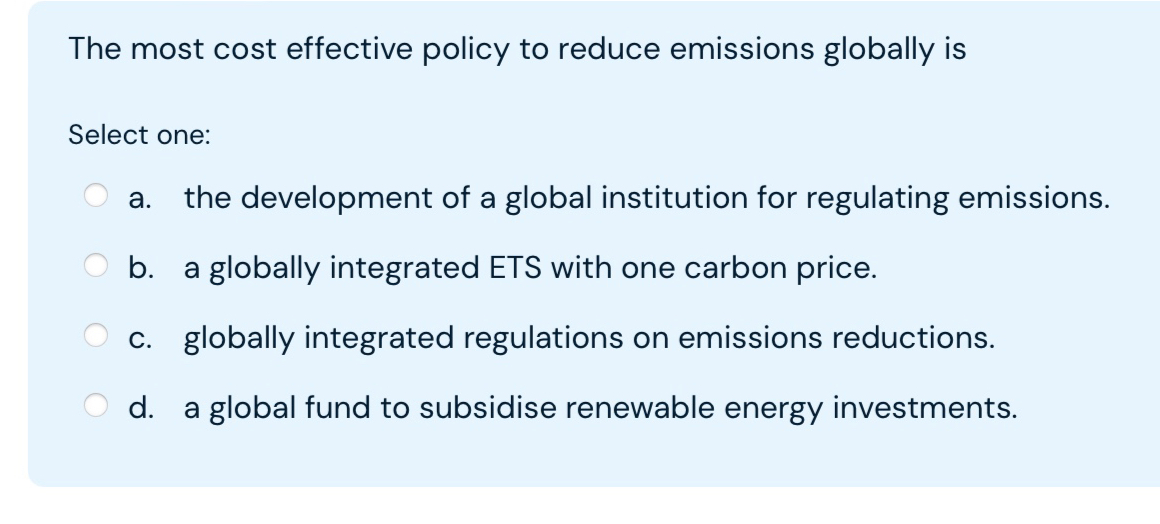 Solved The most cost effective policy to reduce emissions | Chegg.com