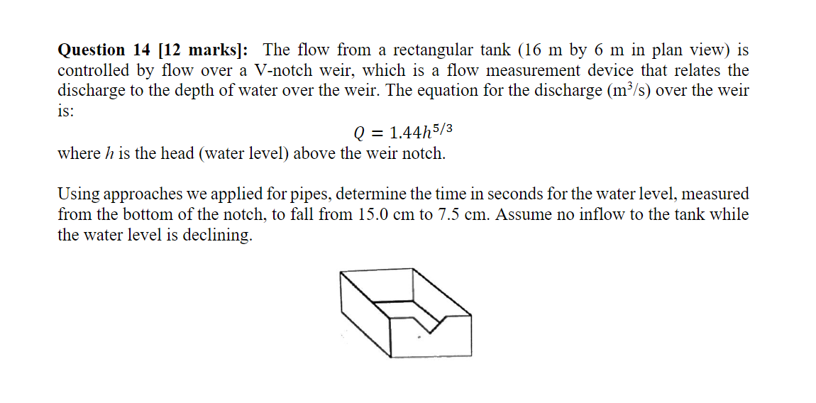 Solved Question 14 [12 marks]: The flow from a rectangular | Chegg.com