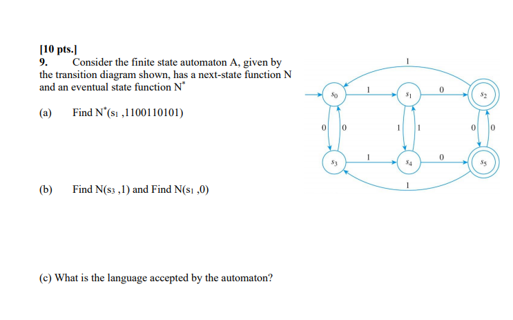1 [10 pts. 9. Consider the finite state automaton A, | Chegg.com