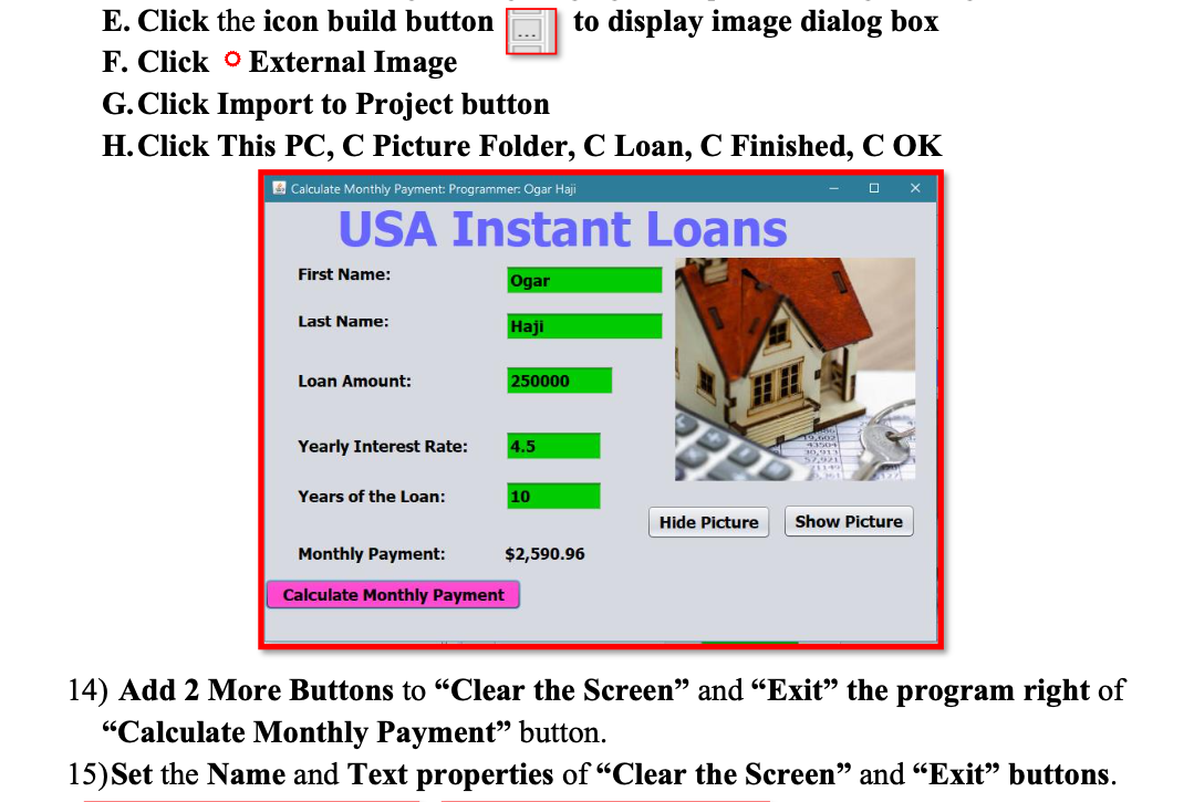 Solved E. Click the icon build button to display image | Chegg.com
