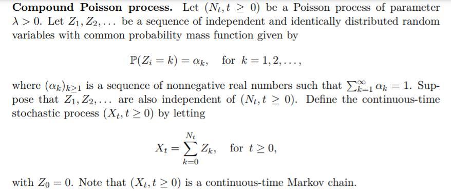 Compound Poisson process. Let (N7, t > 0) be a | Chegg.com