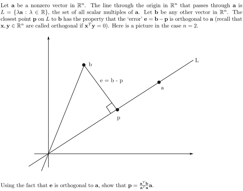 Solved Let a be a nonzero vector in Rn. The line through the | Chegg.com