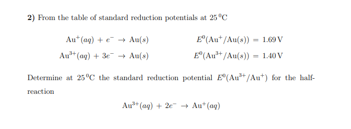 From the table of ﻿standard reduction potentials | Chegg.com