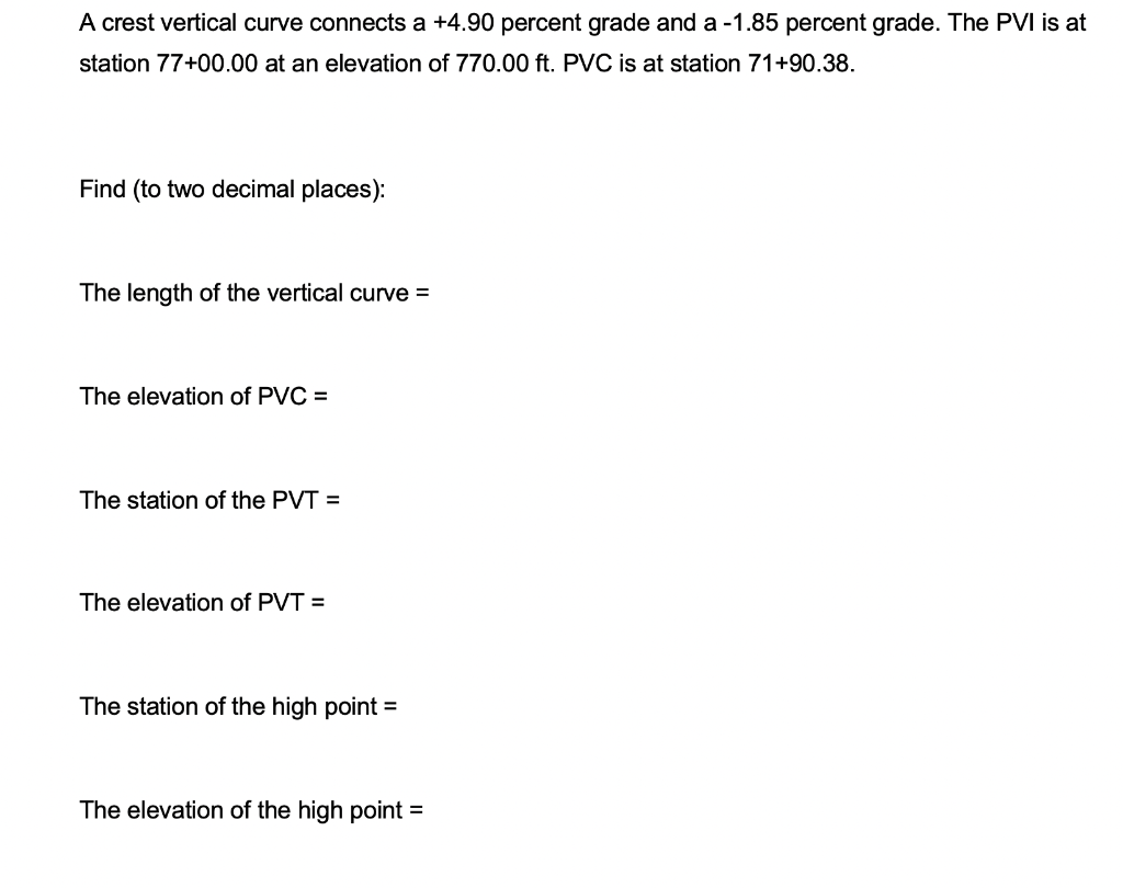 Solved A crest vertical curve connects a +4.90 percent grade | Chegg.com