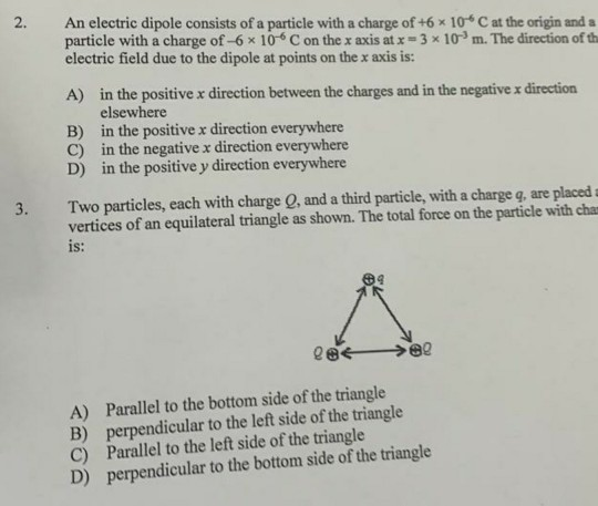 Solved 2. An electric dipole consists of a particle with a | Chegg.com