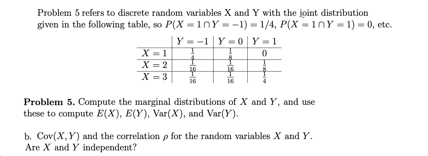 Solved Problem 5 refers to discrete random variables X and Y | Chegg.com